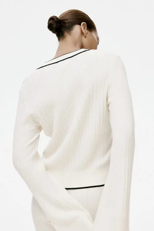 H&m Cable-knit Cardigan With Flared Sleeves