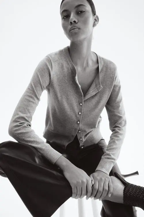 H&m Knitted Cardigan With Gold-coloured Buttons