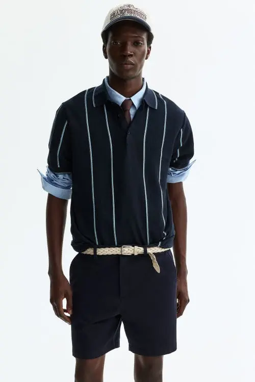 H&M Regular-fit Cotton Chino Shorts - Navy Blue