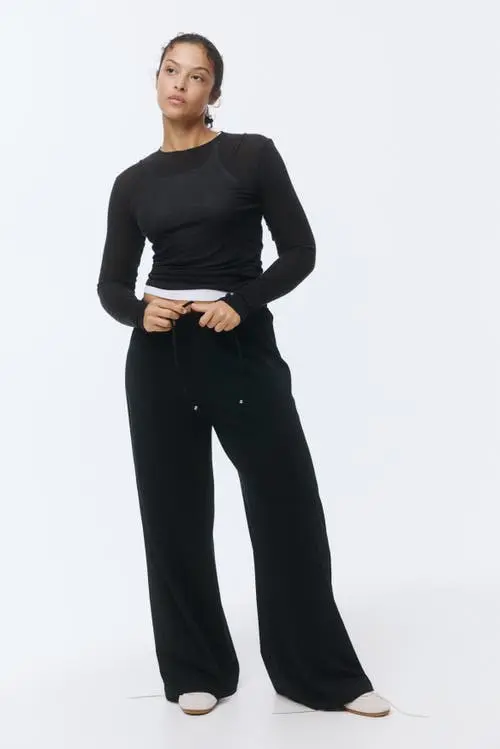 H&m Cotton Drawstring Trousers - Black