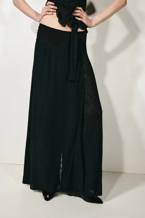 H&m Crinkled Wrapover Wide Leg Trousers - Black