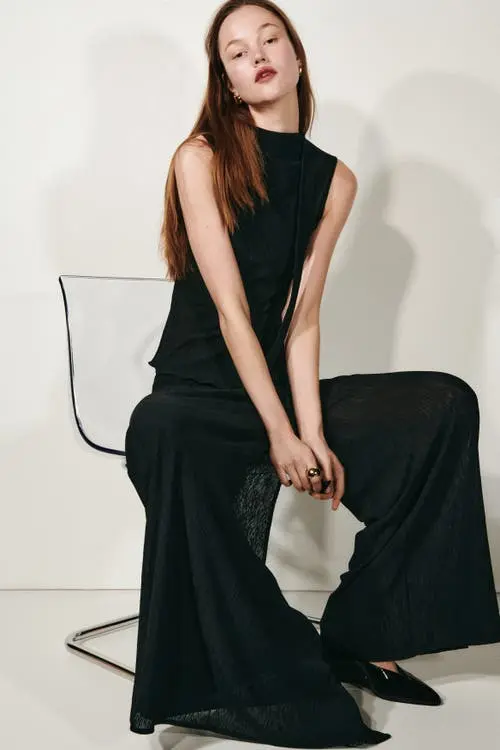 H&m Crinkled Wrapover Wide-leg Trousers - Black