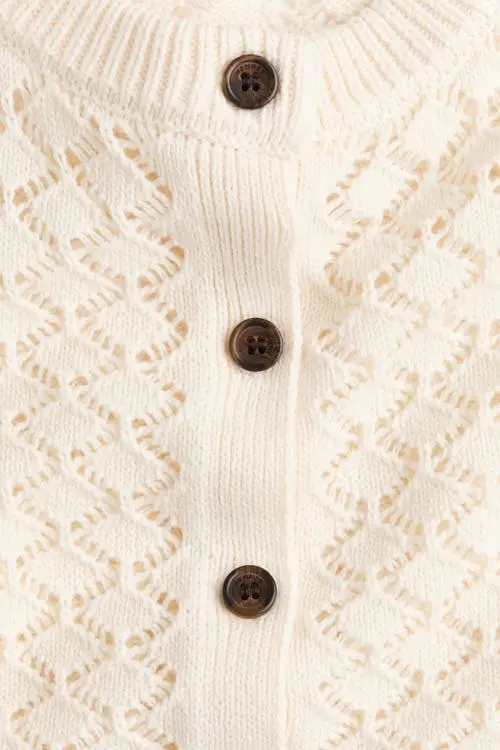 H&m Cap-sleeved Pointelle-knit Cardigan - Light Beige
