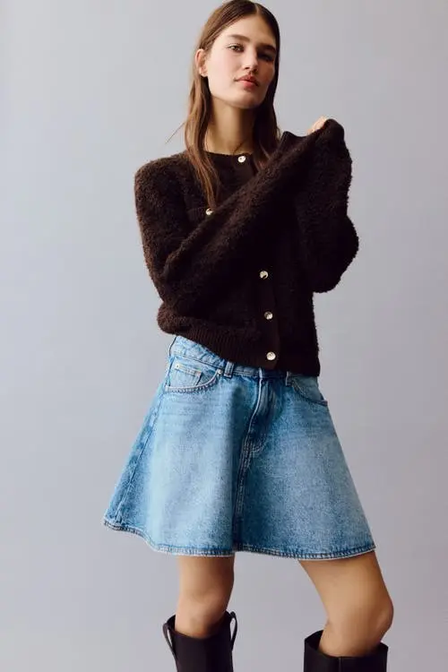 H&m Bouclé-knit Cardigan With Button Detail