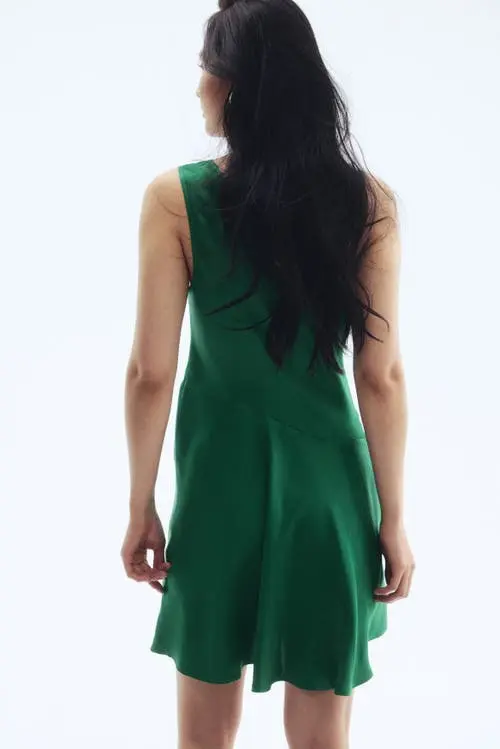 H&M Flared Satin Mini Dress With Diagonal Seam