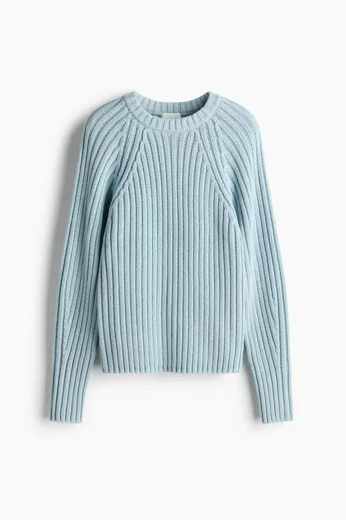 H&m Rib-knit Jumper With Raglan Sleeves - Light Blue