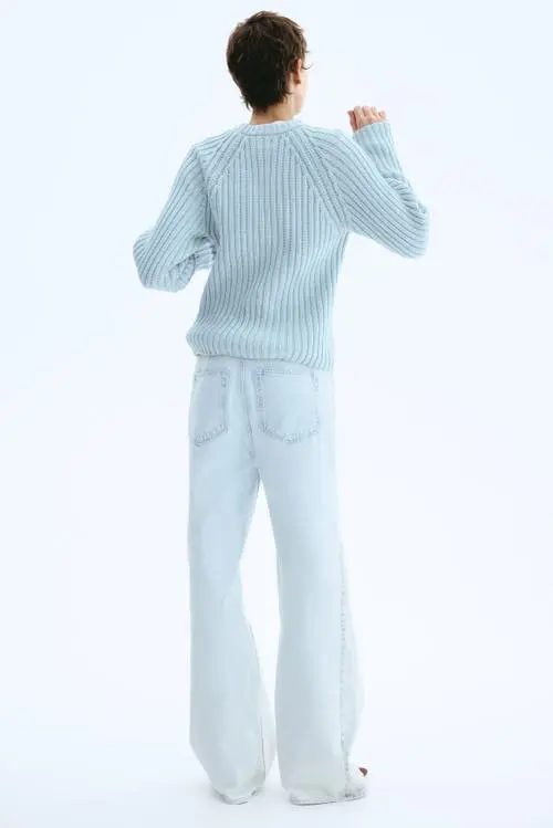 H&m Rib-knit Jumper With Raglan Sleeves - Light Blue