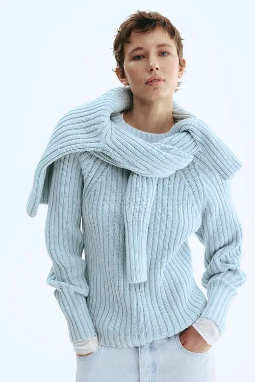 H&m Rib-knit Jumper With Raglan Sleeves - Light Blue