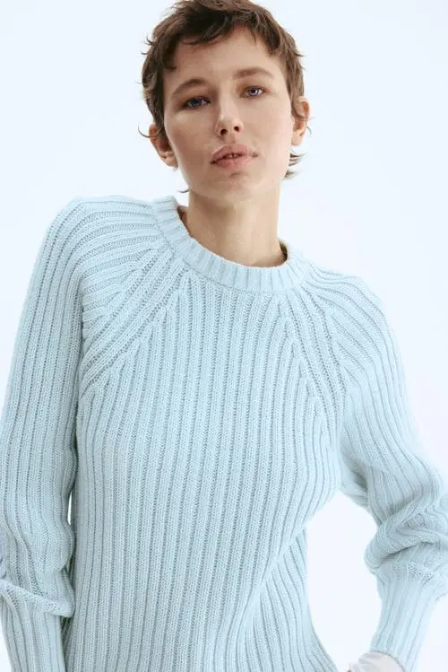 H&m Rib-knit Jumper With Raglan Sleeves - Light Blue