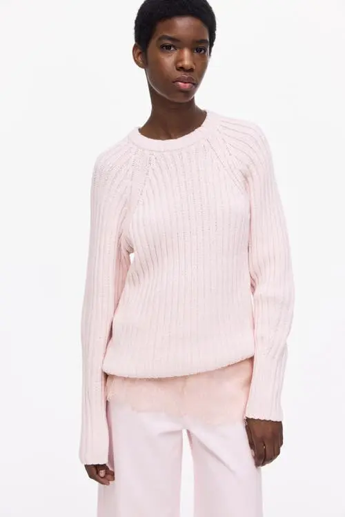 H&m Rib-knit Jumper With Raglan Sleeves - Light Pink