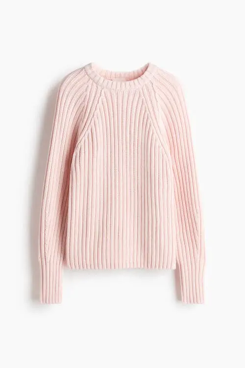 H&m Rib-knit Jumper With Raglan Sleeves - Light Pink