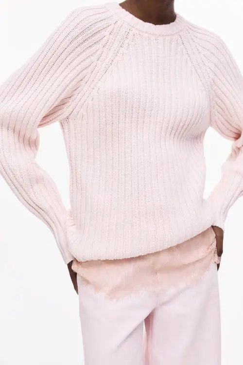 H&m Rib-knit Jumper With Raglan Sleeves - Light Pink