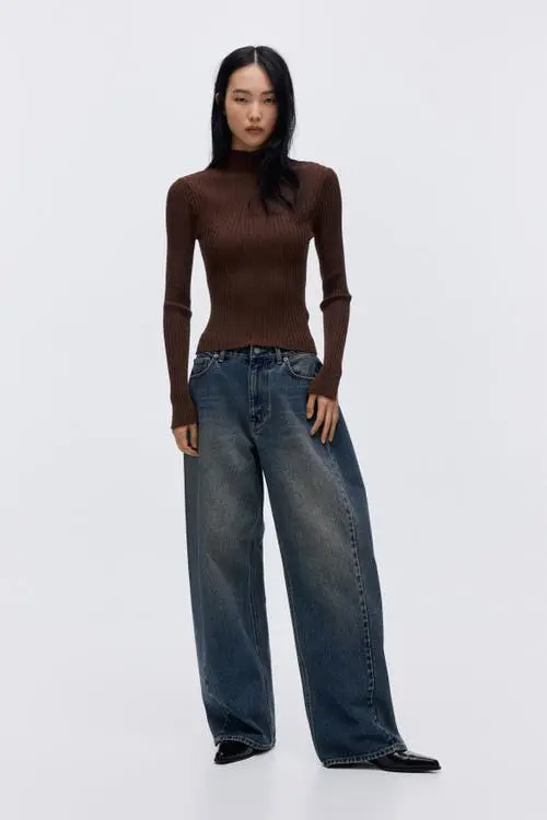 H&m Glittery Rib-knit Turtleneck Top