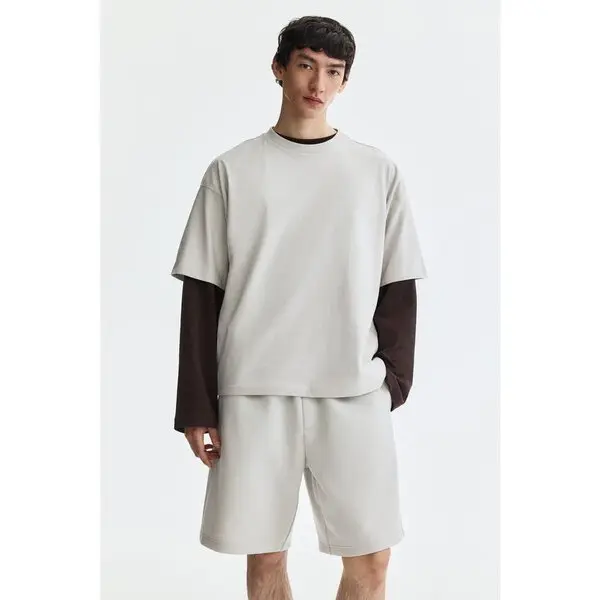 H&m Relaxed Fit Interlock Knee-length Shorts - Light Gray