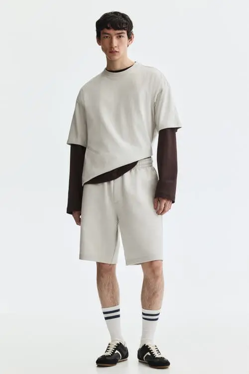 H&m Relaxed Fit Interlock Knee-length Shorts - Light Gray