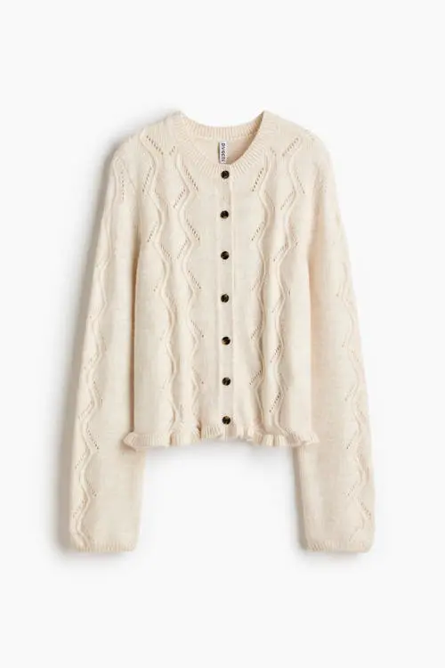 H&m Pointelle-knit Cardigan With Frill Trim
