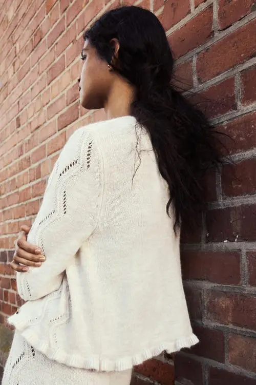 H&m Pointelle-knit Cardigan With Frill Trim
