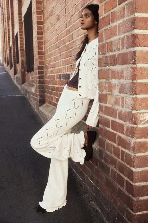 H&m Pointelle-knit Cardigan With Frill Trim