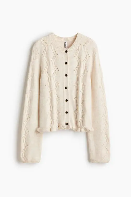 H&m Pointelle-knit Cardigan With Frill Trim
