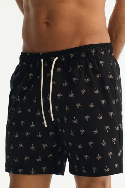 H&M Seersucker Swim Shorts With Palm Print