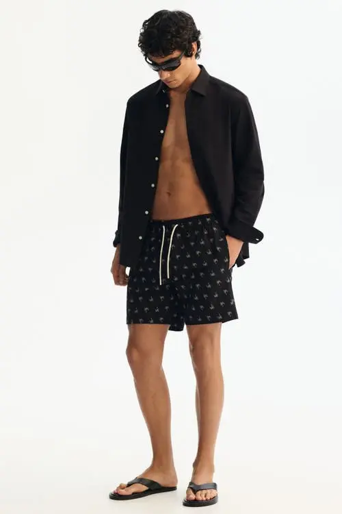 H&M Seersucker Swim Shorts With Palm Print