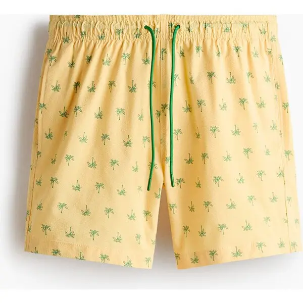 H&m Seersucker Swim Shorts With Palm Print - Light Yellow/palm Trees