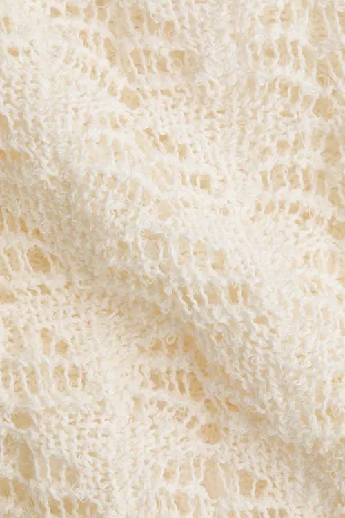 H&m Pointelle-knit Jumper With Scalloped Trims - Cream