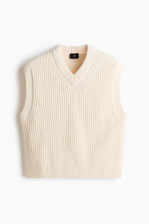 H&m Regular Fit V-neck Sweater Vest - White