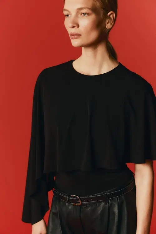 H&m Asymmetrical Cape Detail Jersey Top - Black