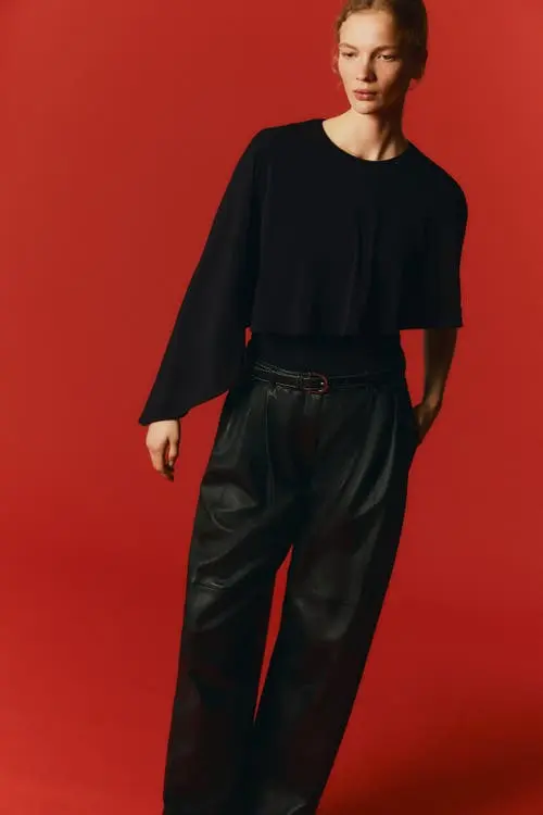 H&m Asymmetrical Cape Detail Jersey Top - Black