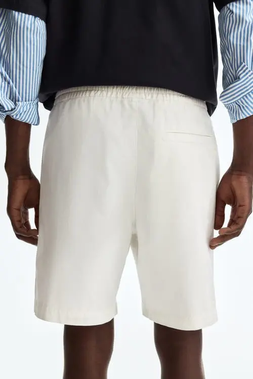 H&m Relaxed Fit Cotton Twill Shorts With Drawstring Waist - White