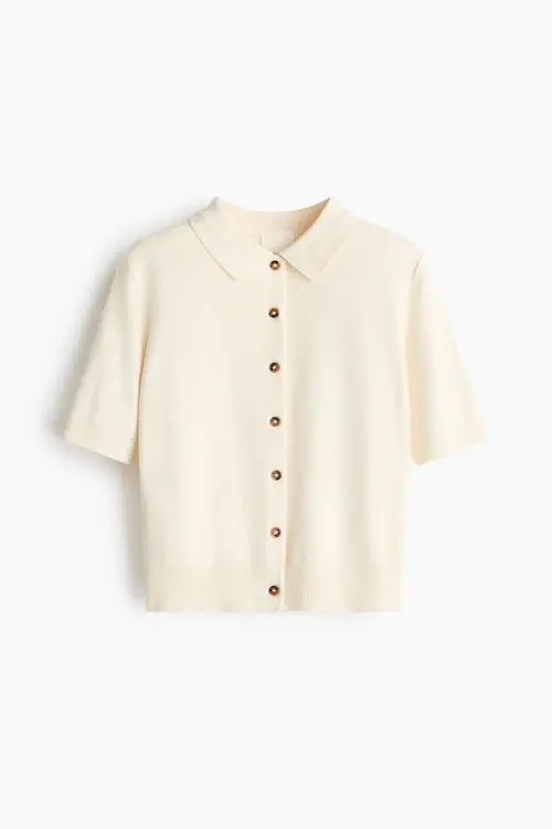H&m Collared Short Sleeve Fine Knit Cardigan