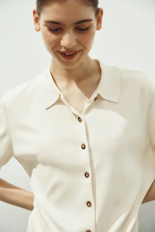 H&m Collared Short Sleeve Fine Knit Cardigan