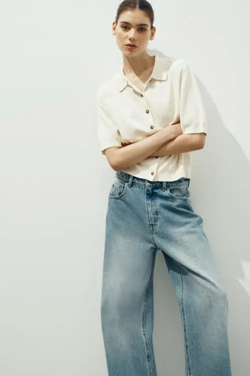 H&m Collared Short Sleeve Fine Knit Cardigan