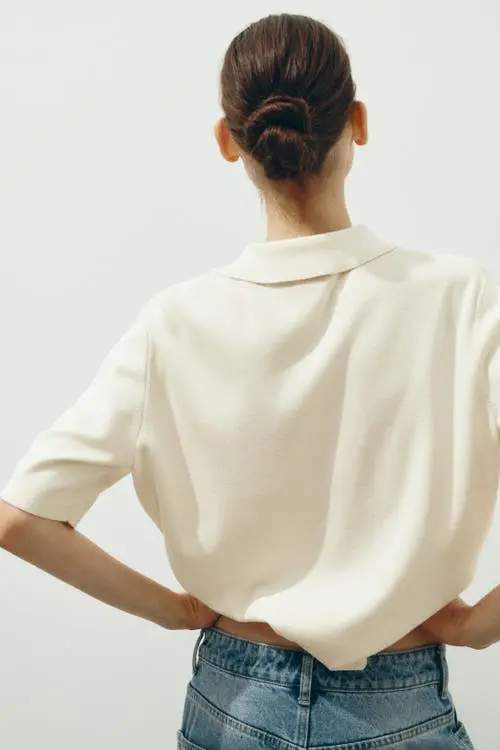 H&m Collared Short Sleeve Fine Knit Cardigan