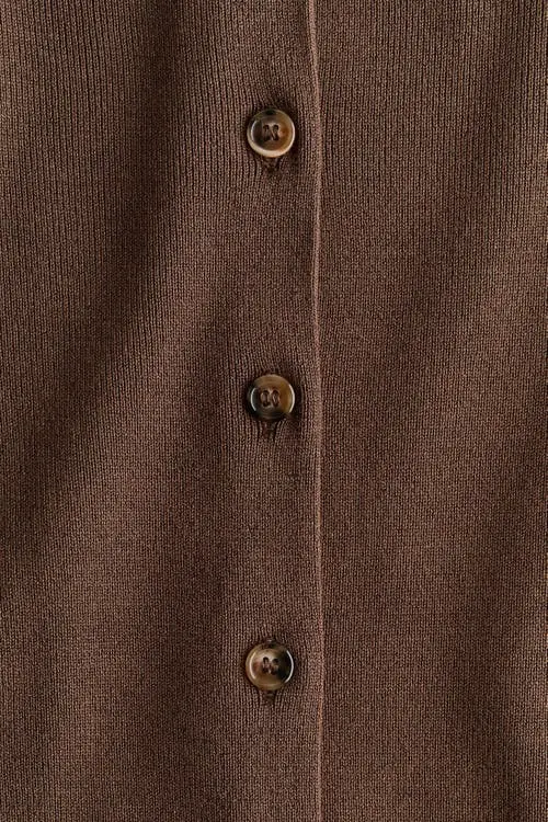 H&m Collared Short Sleeve Fine Knit Cardigan - Dark Brown
