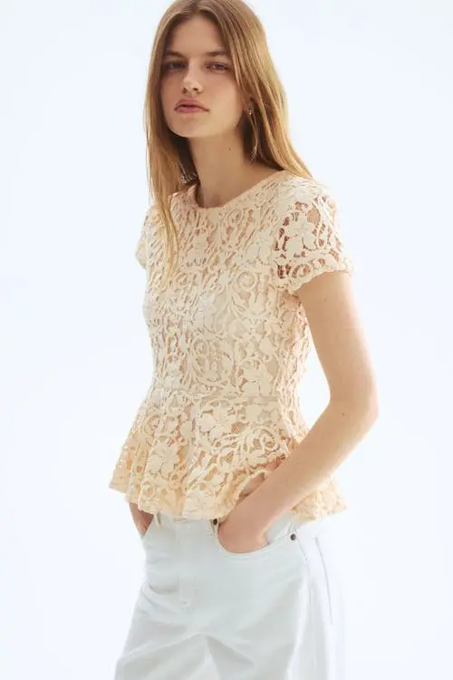 H&m Crochet-look Peplum Top