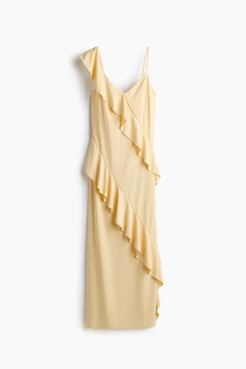 H&m Jersey Flounce Dress - Light Yellow