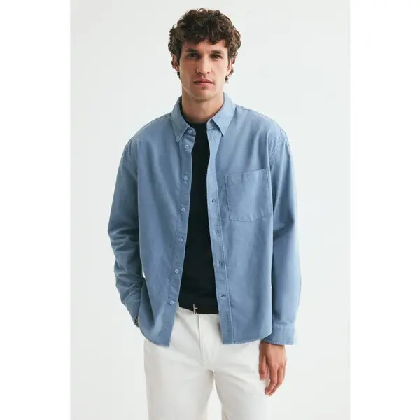 H&M Regular-fit Corduroy Shirt - Light Blue