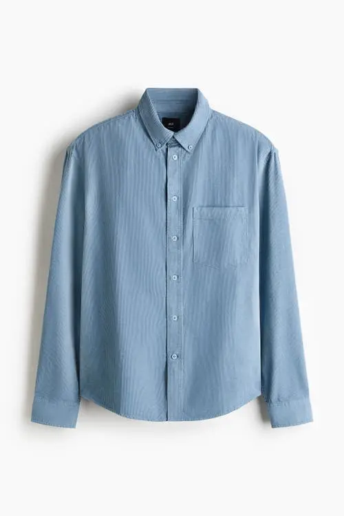 H&M Regular-fit Corduroy Shirt - Light Blue