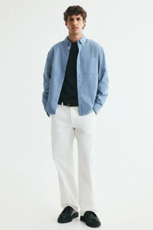 H&M Regular-fit Corduroy Shirt - Light Blue