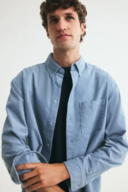 H&M Regular-fit Corduroy Shirt - Light Blue