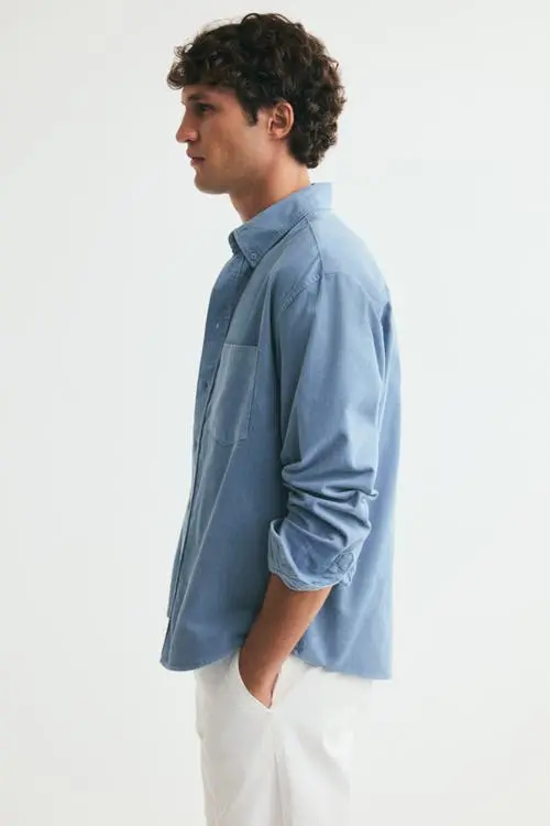 H&M Regular-fit Corduroy Shirt - Light Blue