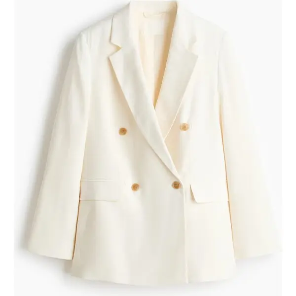 H&m Double-breasted Notched Lapel Blazer - Cream