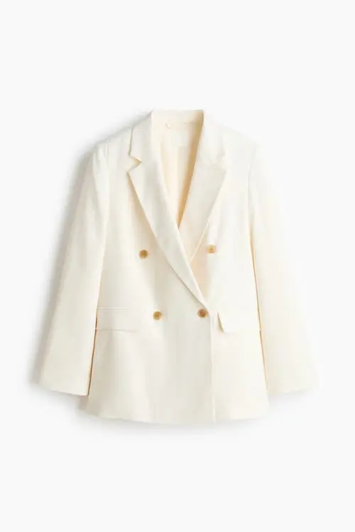 H&M Double-breasted Blazer With Notch Lapels - Cream