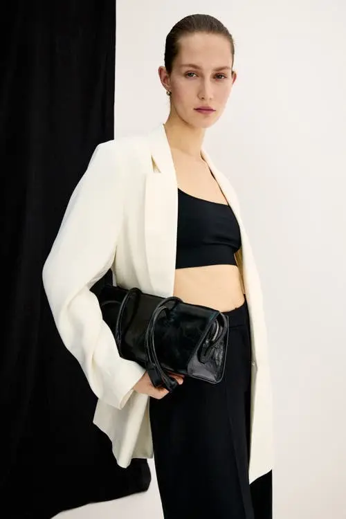 H&M Double-breasted Blazer With Notch Lapels - Cream