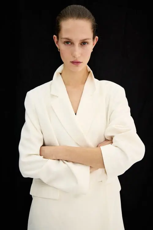 H&M Double-breasted Blazer With Notch Lapels - Cream