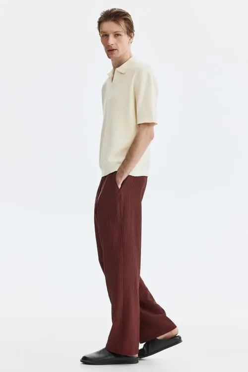 H&m Regular Fit Cable-knit Polo Shirt - Cream