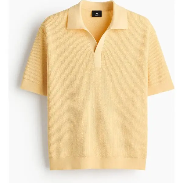 H&m Regular Fit Cable-knit Polo Shirt - Yellow