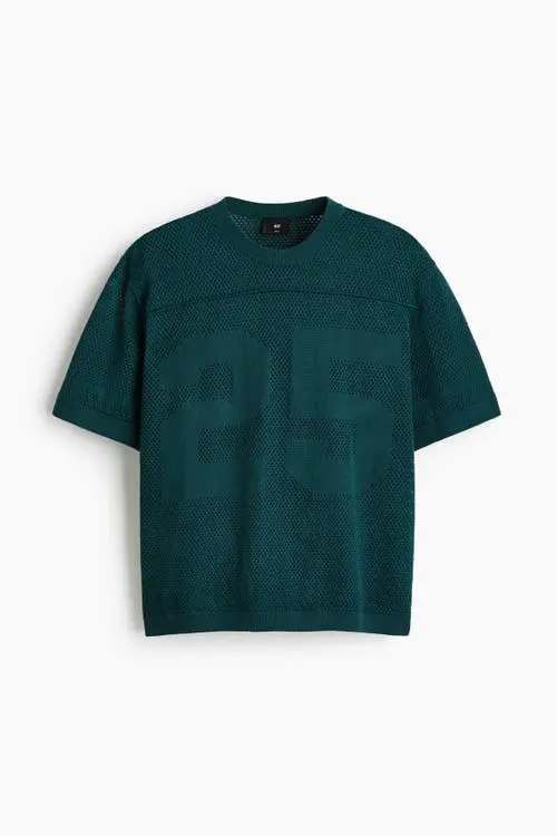 H&m Relaxed Fit Boxy Mesh T-shirt - Dark Teal